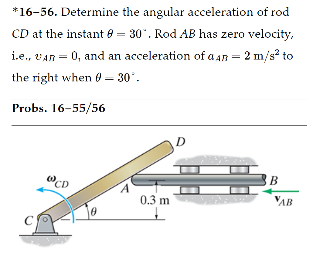 Solved ∗16−56. Determine the angular acceleration of rod CD | Chegg.com