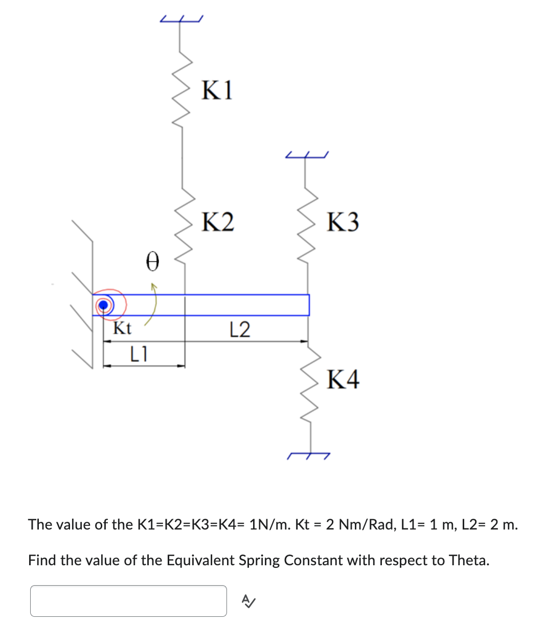 Solved The value of the K1=K2=K3=K4=1 N/m.Kt=2Nm/Rad,L1=1 m, | Chegg.com