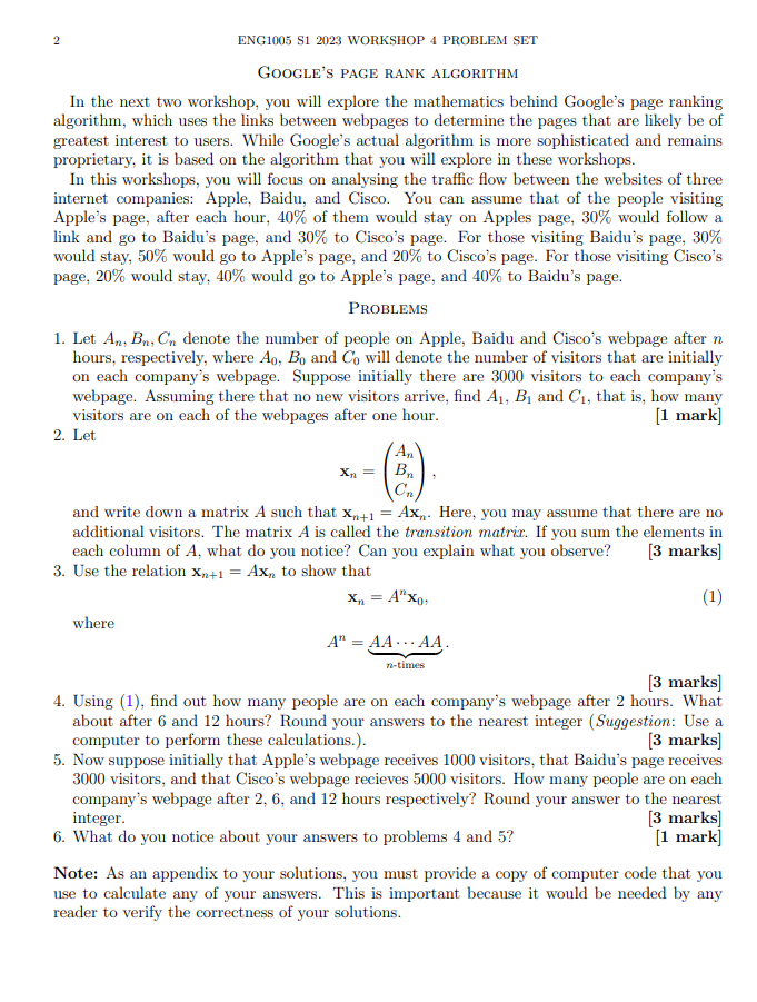 2 ENG1005 S1 2023 WORKSHOP 4 PROBLEM SET GOogle's | Chegg.com