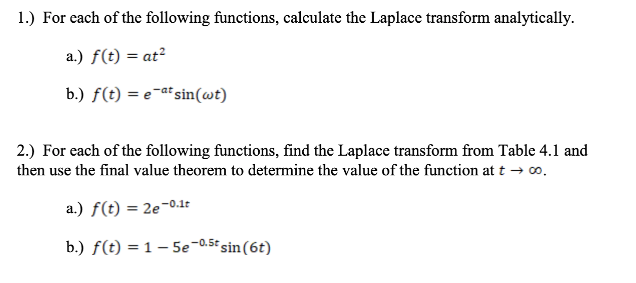 Solved 1.) For each of the following functions, calculate | Chegg.com