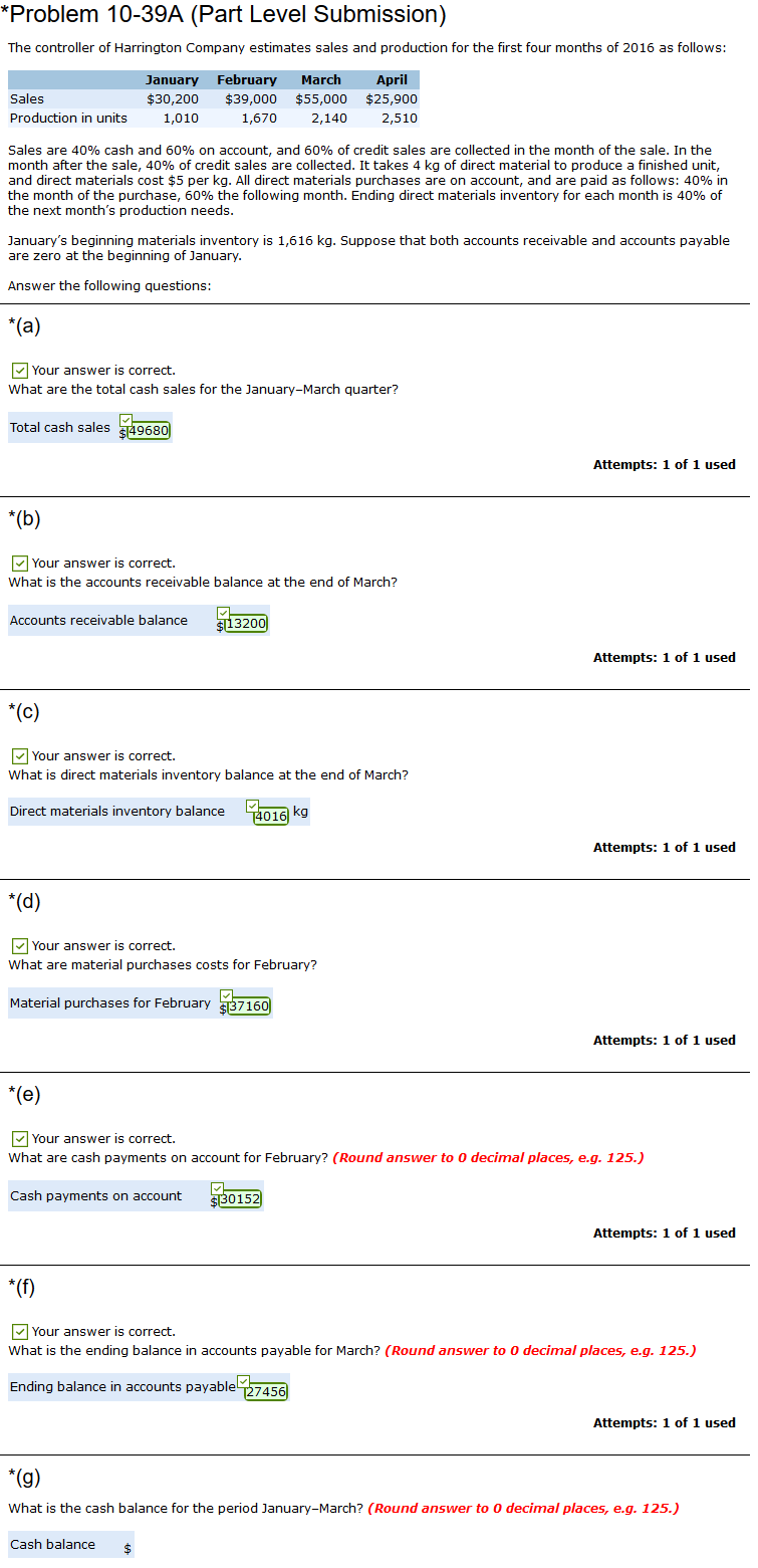 Solved *Problem 10-39A (Part Level Submission) The | Chegg.com