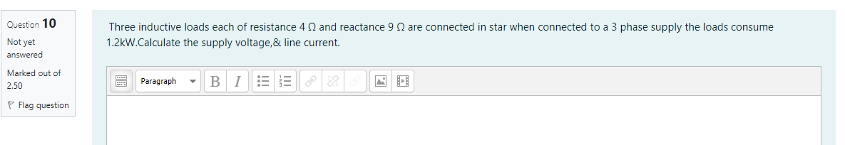 Solved Question 10 Three inductive loads each of resistance | Chegg.com