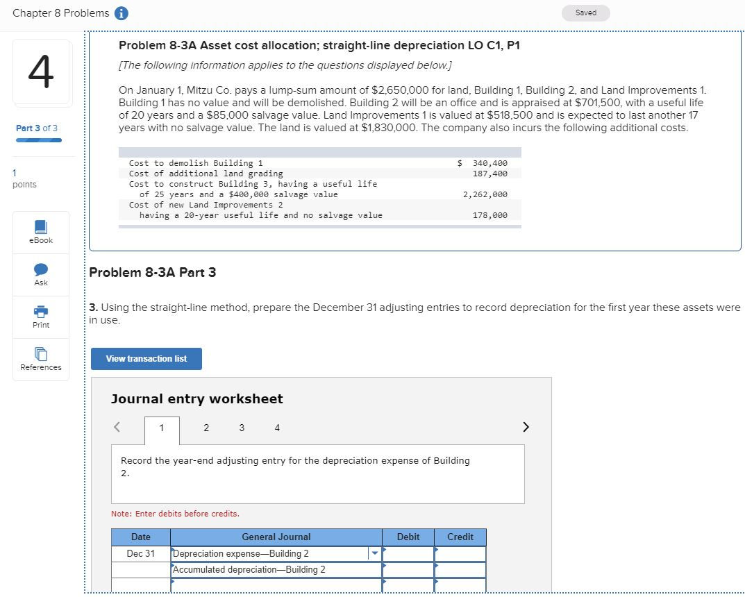 Solved Chapter 8 Problems Saved Problem 8-3A Asset cost | Chegg.com