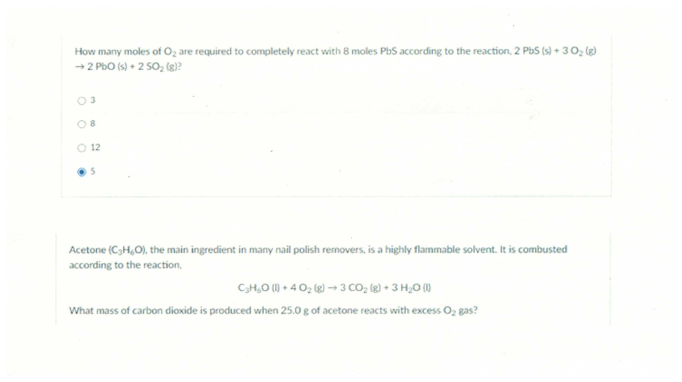 Solved How Many Moles Of O2 Are Required To Completely React