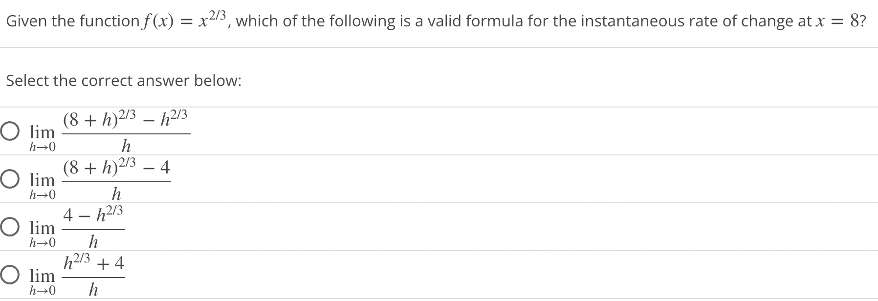 Solved Given the function f(x)=x2/3, which of the following | Chegg.com
