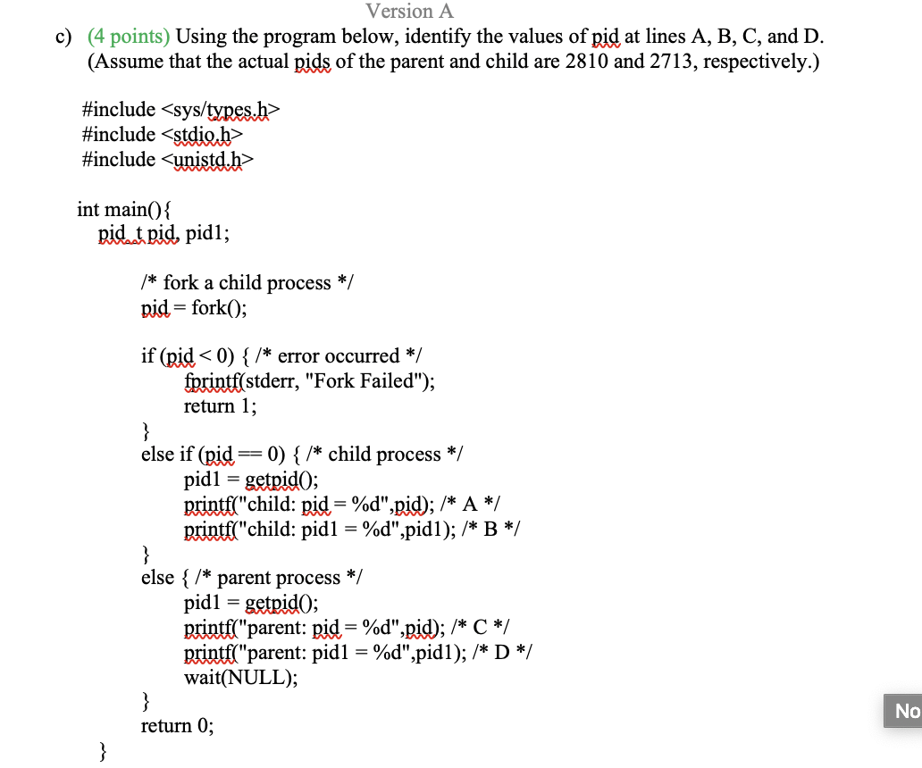 Solved Version A c) (4 points) Using the program below, | Chegg.com