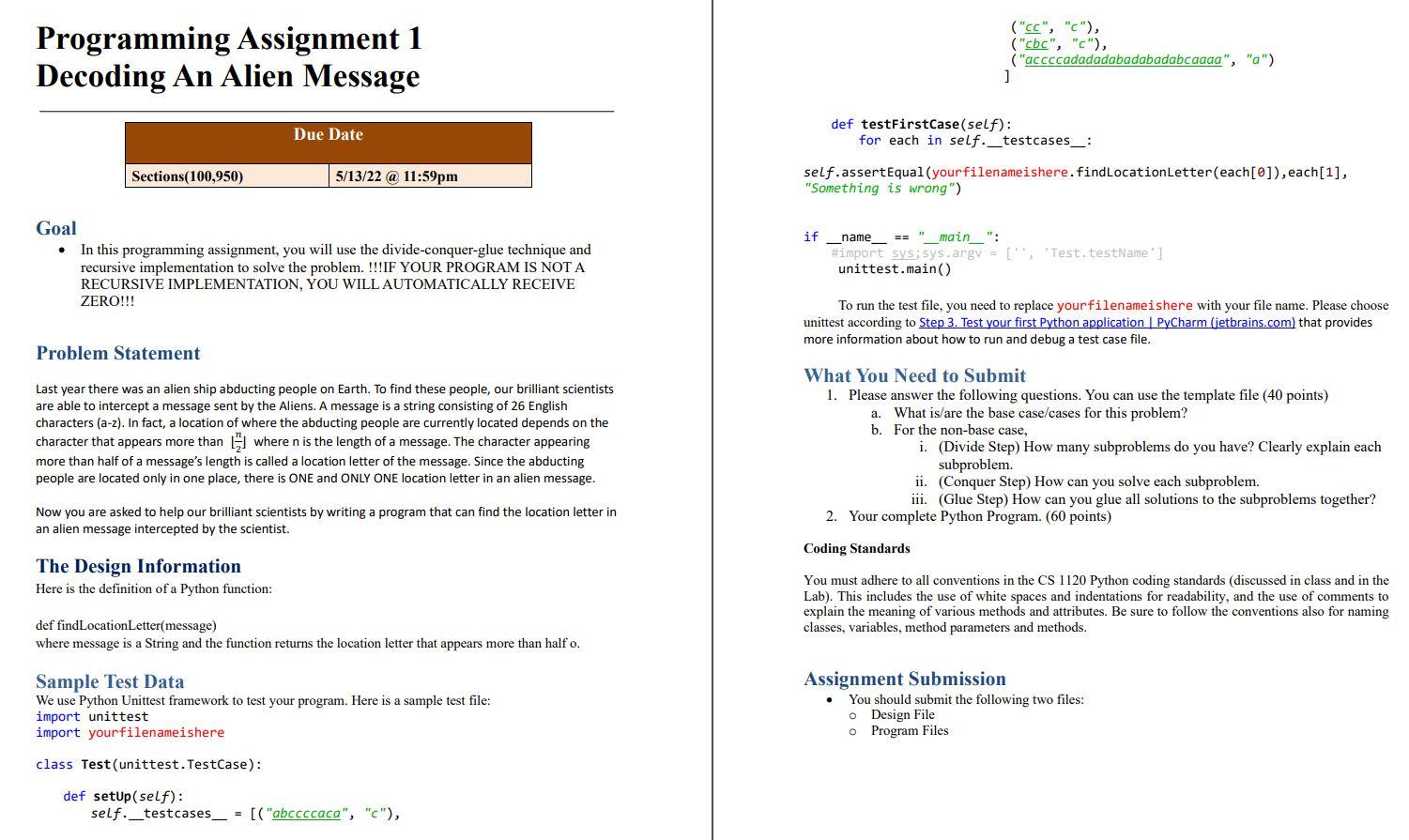 Solved Programming Assignment 1 Decoding An Alien Message | Chegg.com