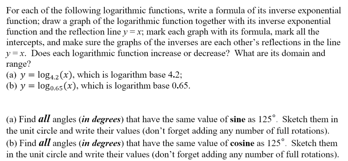 Solved For each of the following logarithmic functions, | Chegg.com