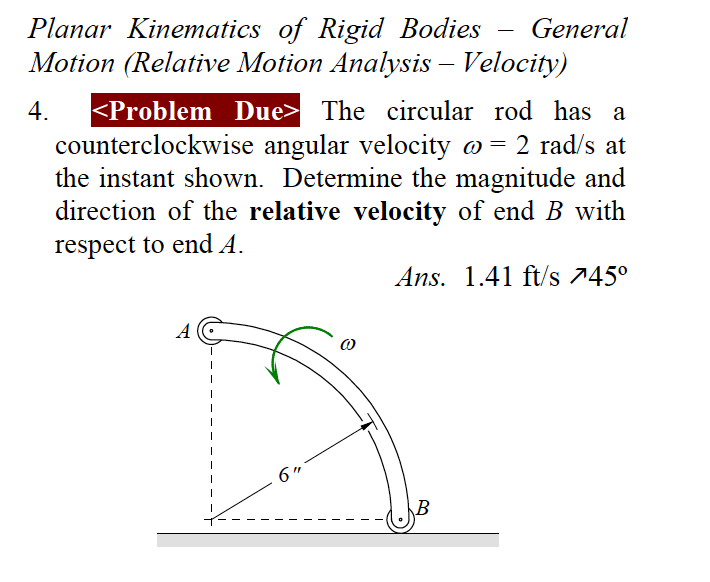 Solved Planar Kinematics of Rigid Bodies - General Motion | Chegg.com