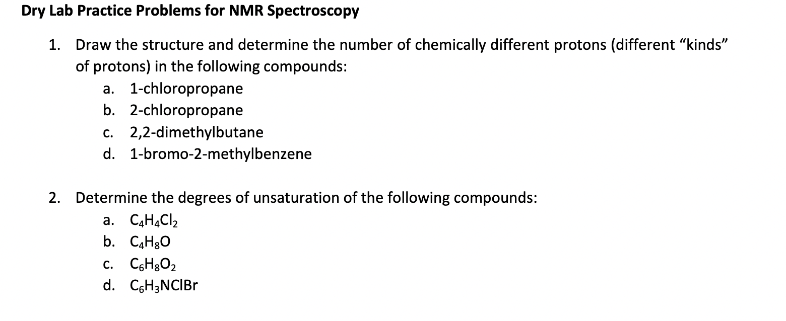 Solved y Lab Practice Problems for NMR Spectroscopy 1. Draw | Chegg.com