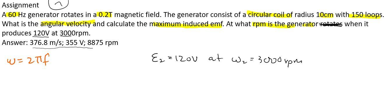 Solved Assignment A 60 Hz generator rotates in a 0.27 | Chegg.com