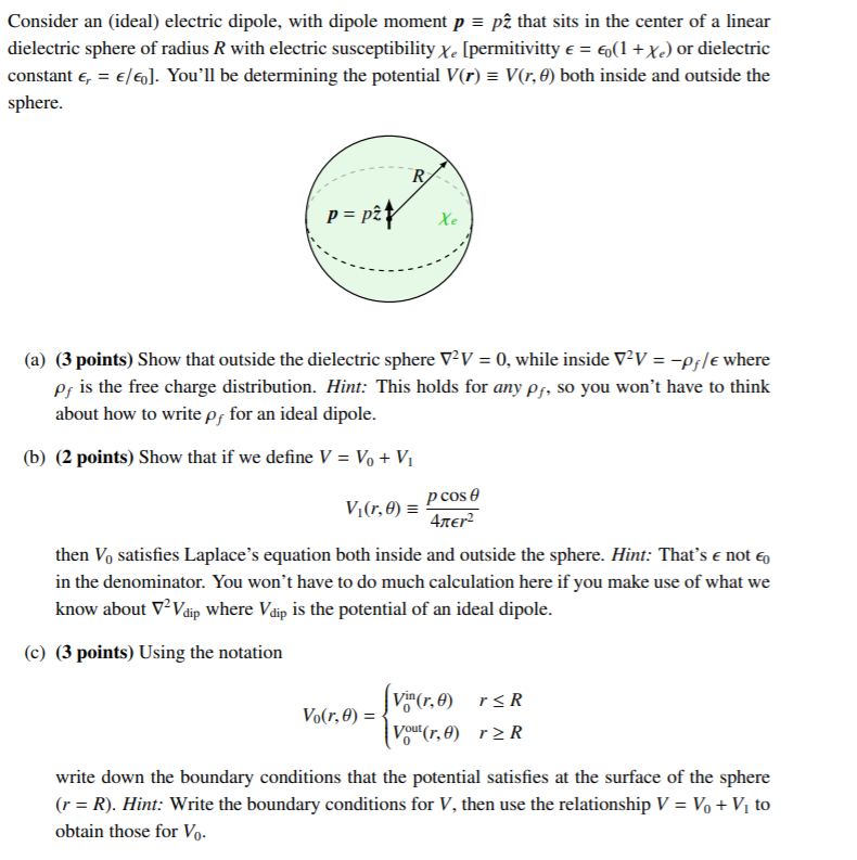 Solved Consider an (ideal) electric dipole, with dipole | Chegg.com