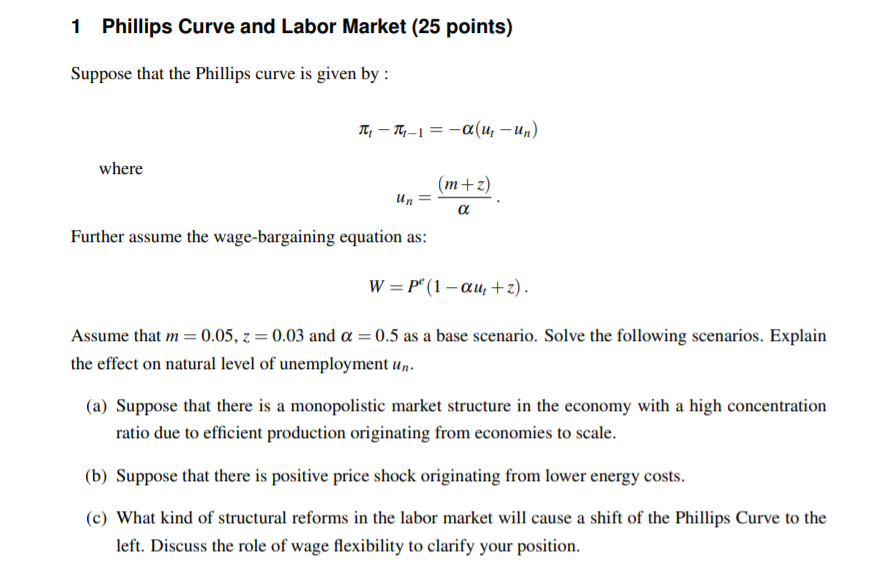 Solved 1 Phillips Curve and Labor Market (25 points) Suppose | Chegg.com