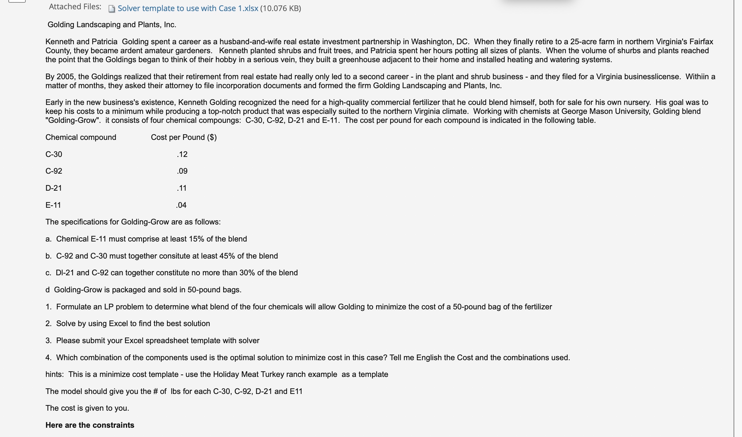 Solved Attached Files: ] Solver template to use with Case | Chegg.com