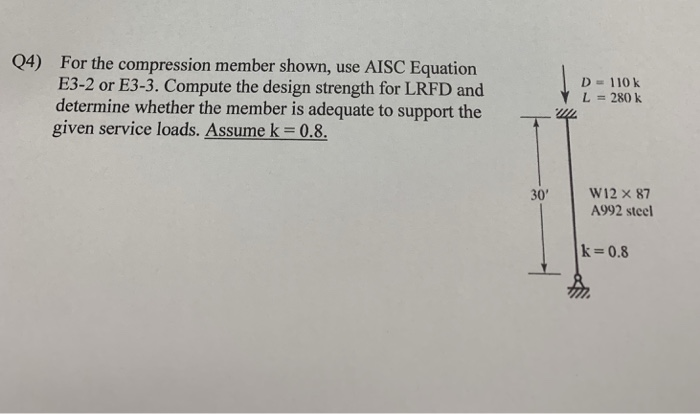 Solved Q4) For the compression member shown, use AISC | Chegg.com