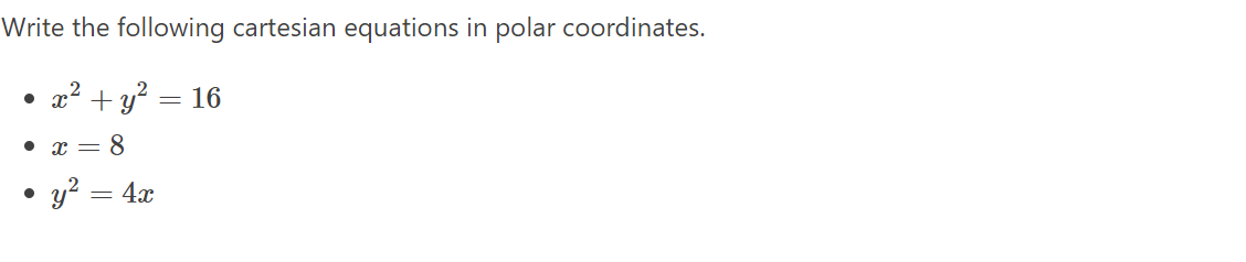 Solved Write the following cartesian equations in polar | Chegg.com