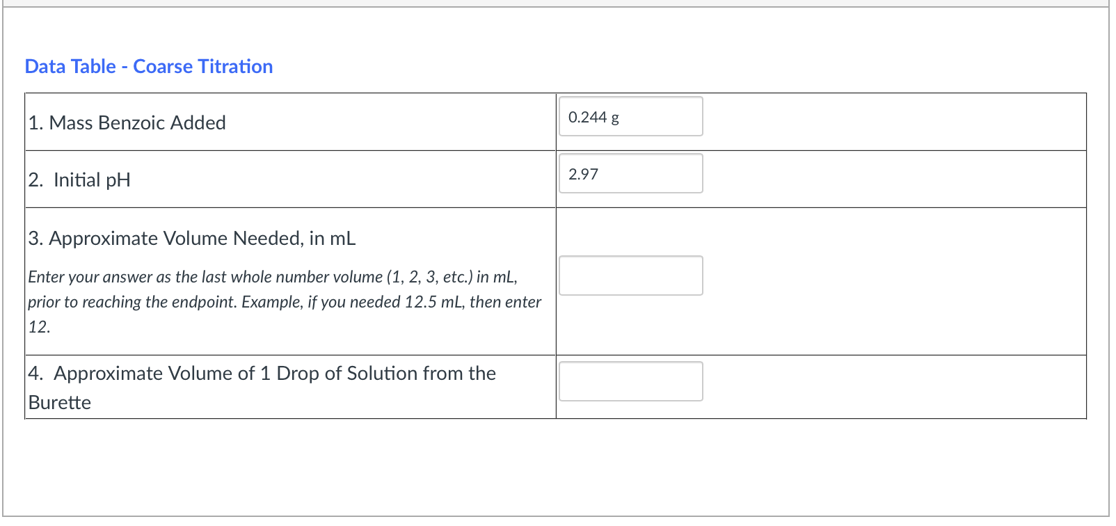 Experiment 1, Part 2 - Perform a Coarse Titration 1. | Chegg.com