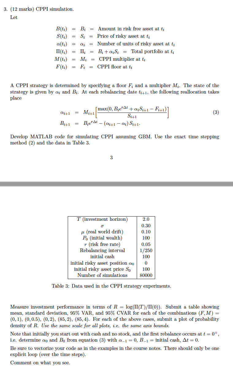 3. (12 marks) CPPI simulation. Let B(ti) = Bi = | Chegg.com