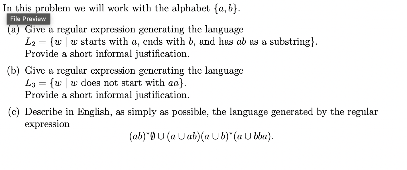 Solved In ﻿this problem we ﻿will work with the alphabet | Chegg.com
