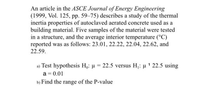 Solved An article in the ASCE Journal of Energy Engineering | Chegg.com