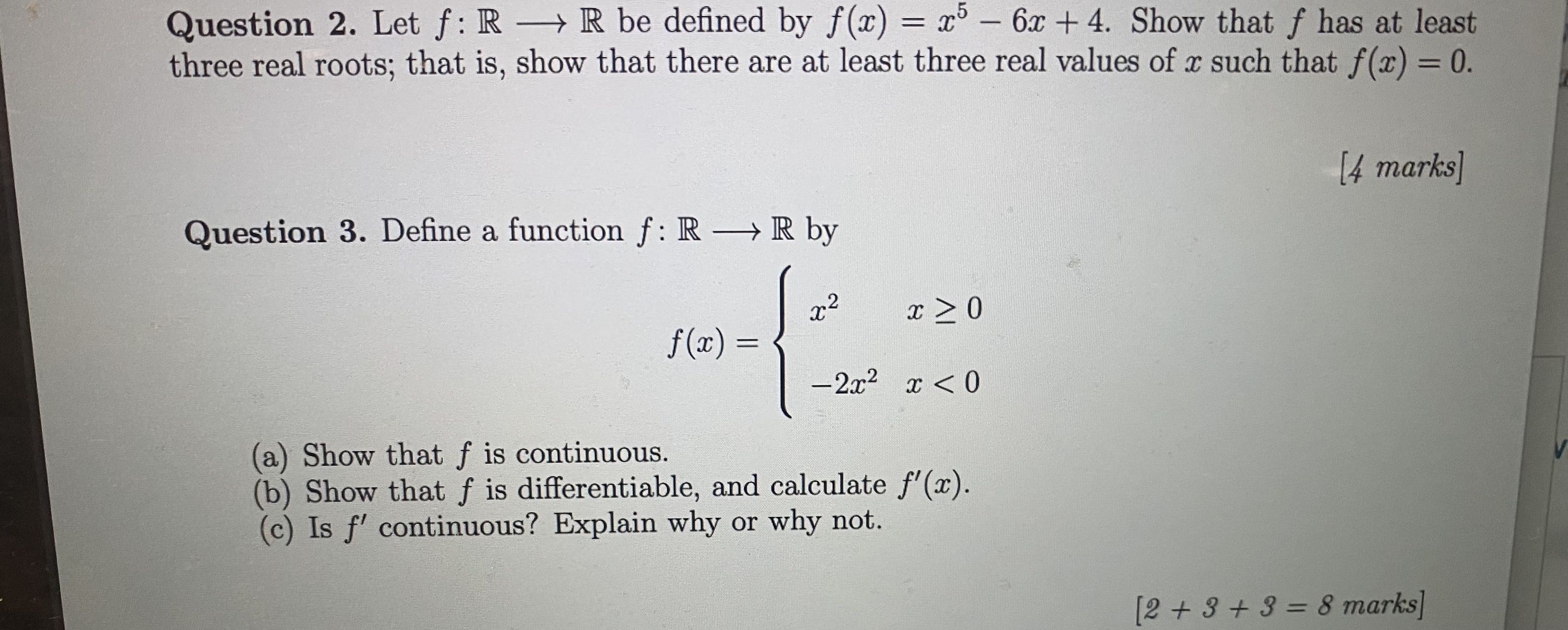 Question 2. Let f:R R be defined by f(x)=x5−6x+4. | Chegg.com
