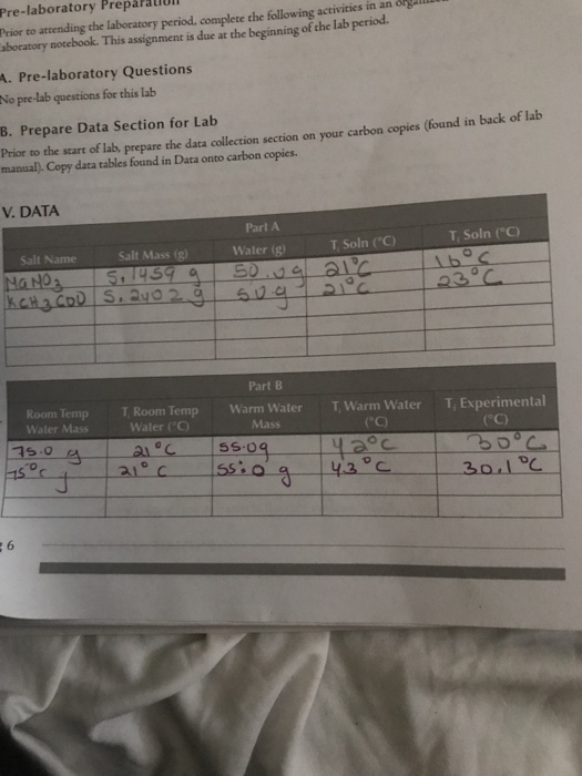 Solved Pre-laboratory Prep Prior to attending the laboratory | Chegg.com