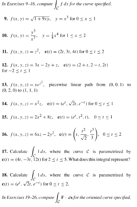 Solved In Exercises 9–16, compute ). f ds for the curve | Chegg.com