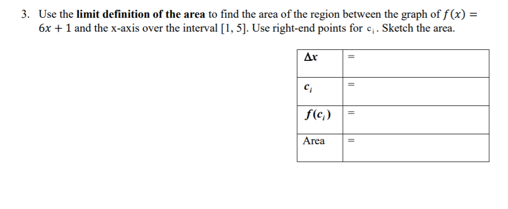 Solved Use the limit definition of the area to find the area | Chegg.com