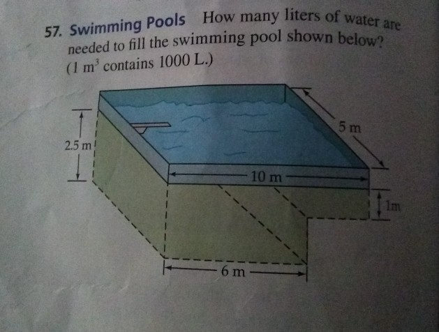 Solved liters of water are 57. Swimming Pools needed to fill | Chegg.com