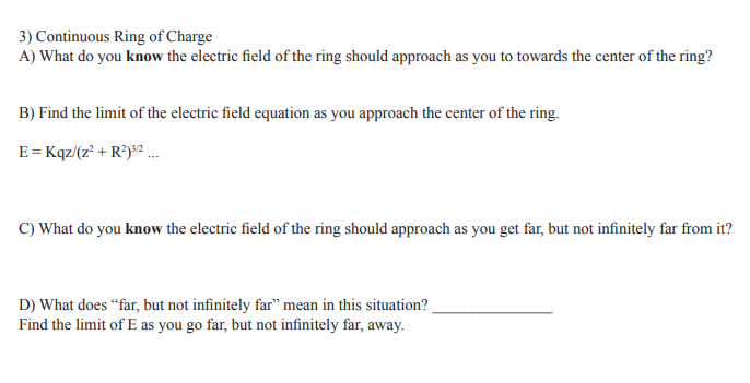 3) Continuous Ring of Charge A) What do you know the | Chegg.com