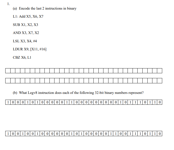 Solved 1. (a) Encode the last 2 instructions in binary LI: | Chegg.com