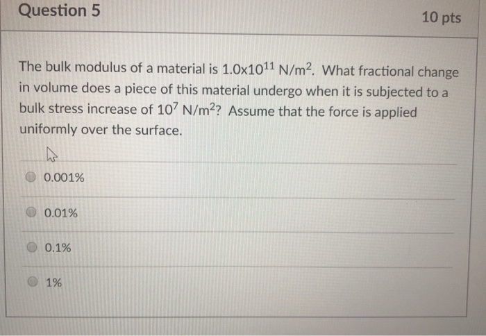 Solved Question 5 10 pts The bulk modulus of a material is | Chegg.com