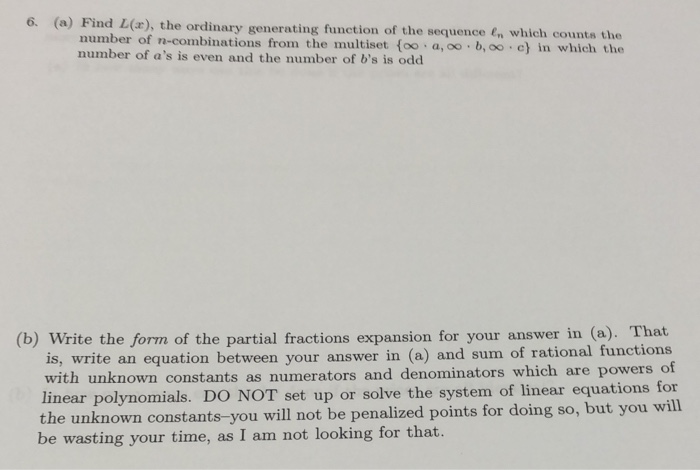 Solved 6. (a) Find L( r), the ordinary generating function | Chegg.com