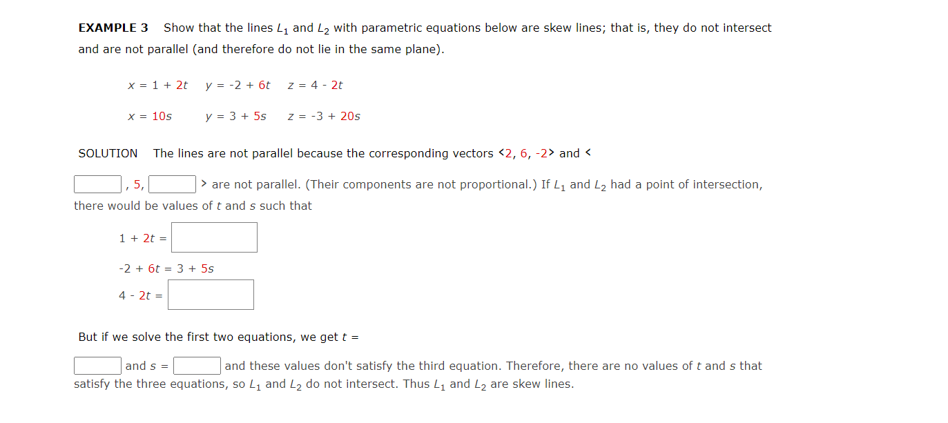 Solved EXAMPLE 3 Show that the lines L1 and L2 with | Chegg.com