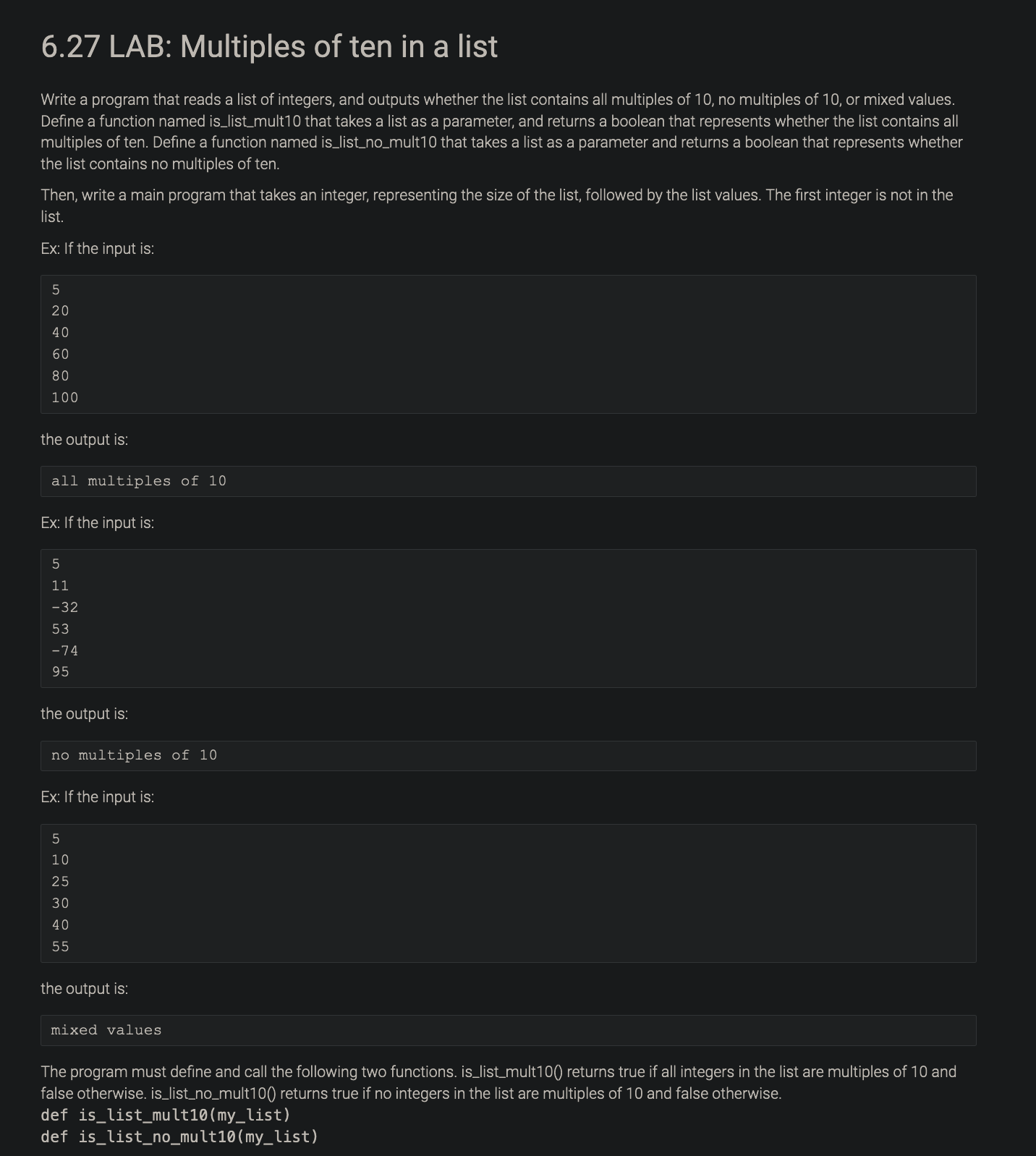 Solved 6.27 LAB: Multiples of ten in a list def | Chegg.com