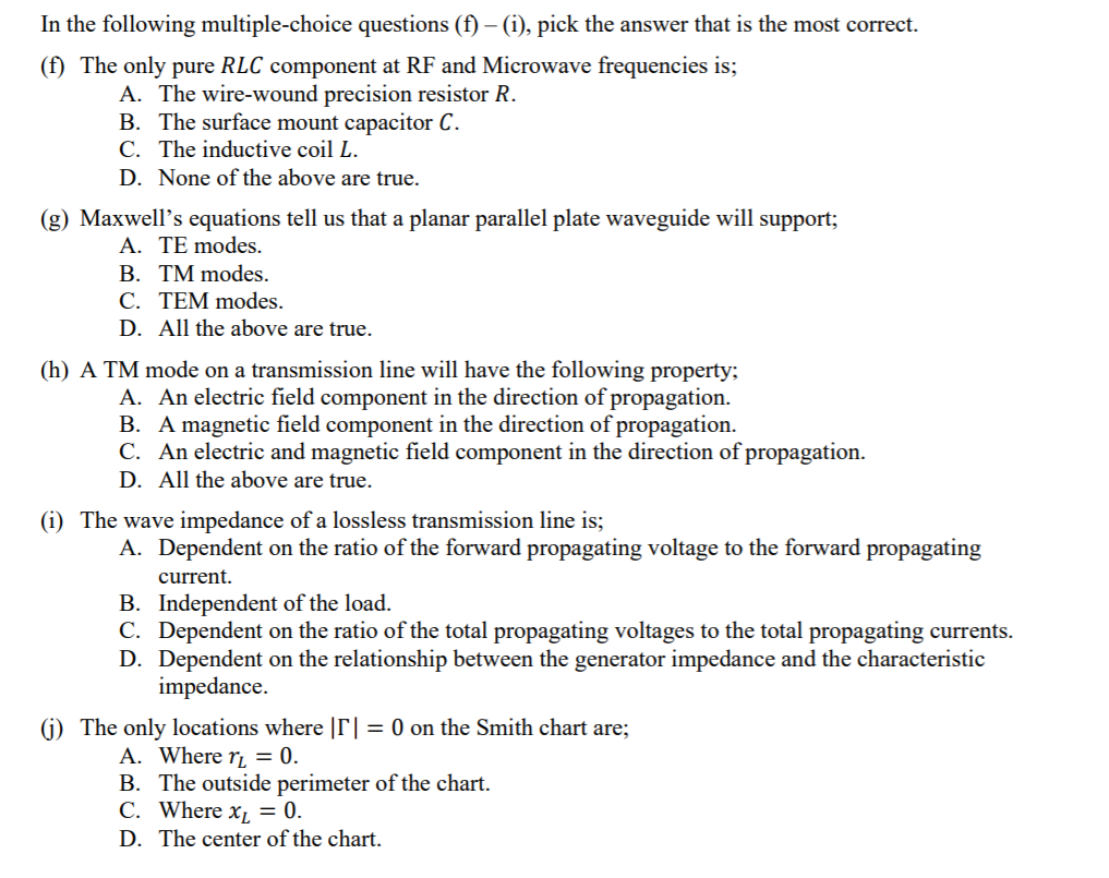 Solved In the following multiple-choice questions (f) - (i), | Chegg.com