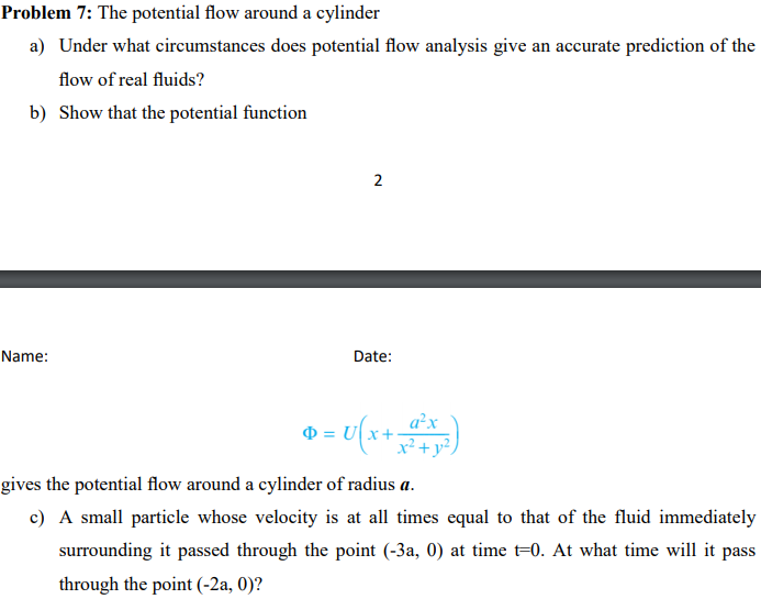 Solved Problem 7: The potential flow around a cylinder a) | Chegg.com