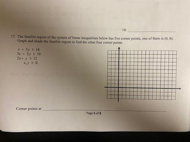 Solved 16. 17. The feasible region of the system of linear | Chegg.com