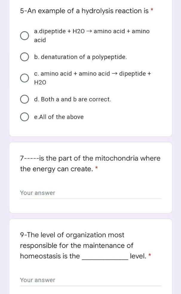 Solved 5-An example of a hydrolysis reaction is a.dipeptide | Chegg.com