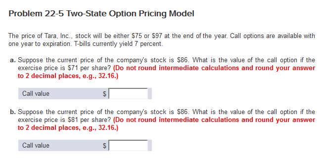 Solved Problem 22-5 Two-State Option Pricing Model The price | Chegg.com