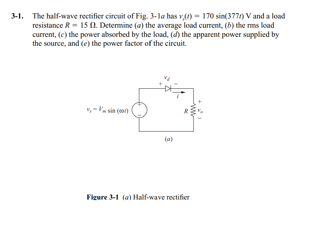 Solved 1. The half-wave rectifier circuit of Fig. 3-1a has | Chegg.com