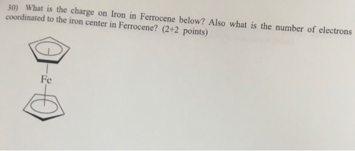 Solved 30) What is the charge on Iron in Ferrocene below? | Chegg.com