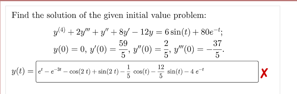 Solved Find the solution of the given initial value problem: | Chegg.com