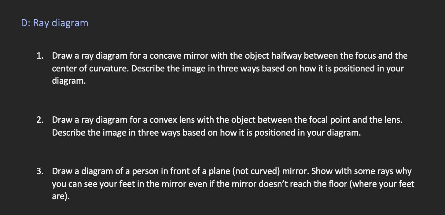 Solved D: Ray diagram 1. Draw a ray diagram for a concave | Chegg.com