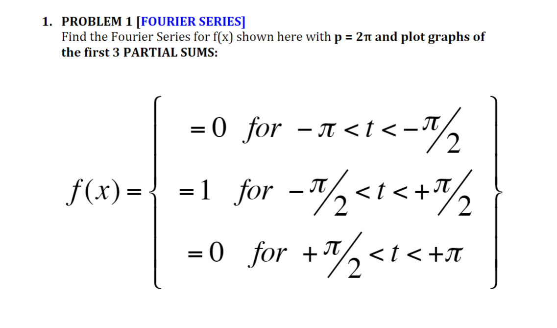 Solved PROBLEM 1 [FOURIER SERIES]Find the Fourier Series for | Chegg.com