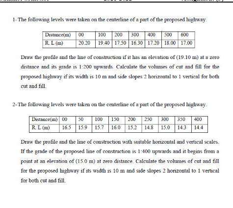 Solved 1- The following levels were taken on the centerline | Chegg.com