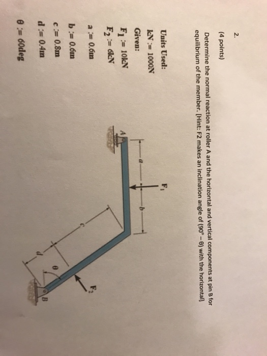 Solved 2. (4 points) Determine the normal reaction at roller | Chegg.com