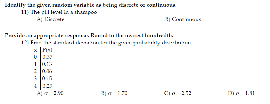 Solved Identify the given random variable as being discrete | Chegg.com
