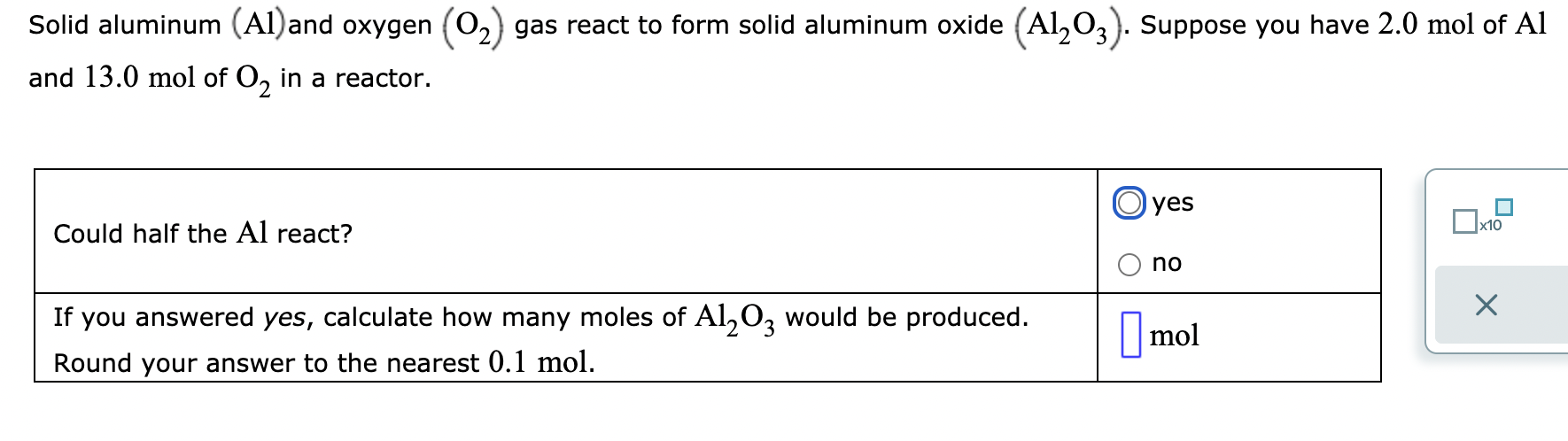 Solved Solid aluminum (Al)and oxygen (02) gas react to form | Chegg.com