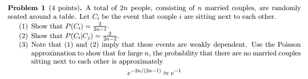 Solved Problem 1 (4 points). A total of 2n people, | Chegg.com
